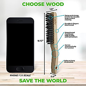 [Wire Brush Set for Cleaning] 4-Pack Multi Purpose Beechwood Handle Medium & Small, Brass & Stainless Steel Wire Scratch Brush for Rust, Paint, Welding, Heavy & Light Household Cleaning