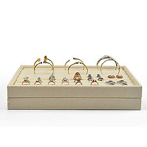 Oirlv Linen 7 Lines Ring Storage Tray Rings Showcase Display Organizer Plate