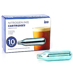 ICO 10pcs Nitrogen Cartridges N2 Cartridges for Coffee Beer Cold Brew Nitro Non-threaded Nitrogen Chargers 2g Chargers