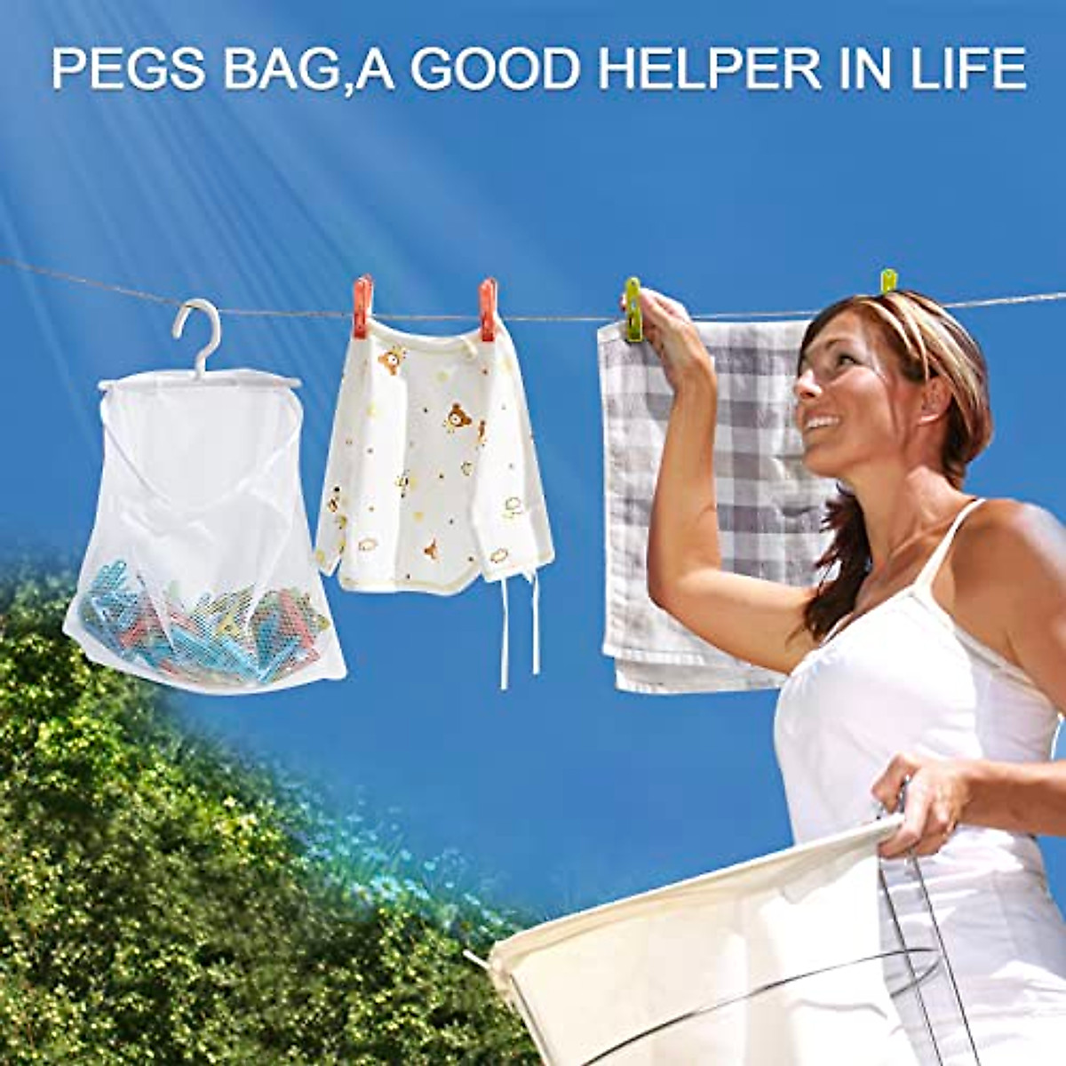 Jophaiipy Plastic Clothes Pins Heavy Duty Outdoor,Colored Clothes Pins with Mesh Clothespin Bag,50-Pack Clothes Pins and Bag Heavy Duty for Laundry Clips