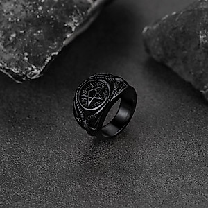 Baphomet Goat Biker Signet Rings Women Black Stainless Steel Satan Inverted Pentacle Pinky Finger Jewelry