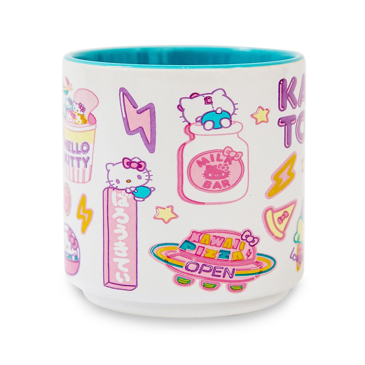 Silver Buffalo Hello Kitty Kawaii Tokyo Allover Icons Ceramic Stacking Mug | Holds 13 Ounces