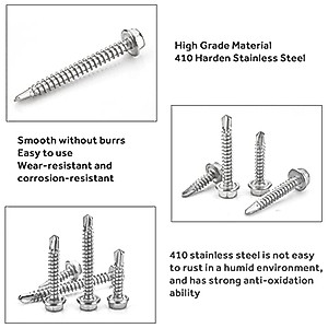 OIZEN 410PCS 410 Stainless Steel Self Drilling TEK Screw Assortment Kit (Silver),Hex Washer Head & Wafer Head Screws,Multiple Length