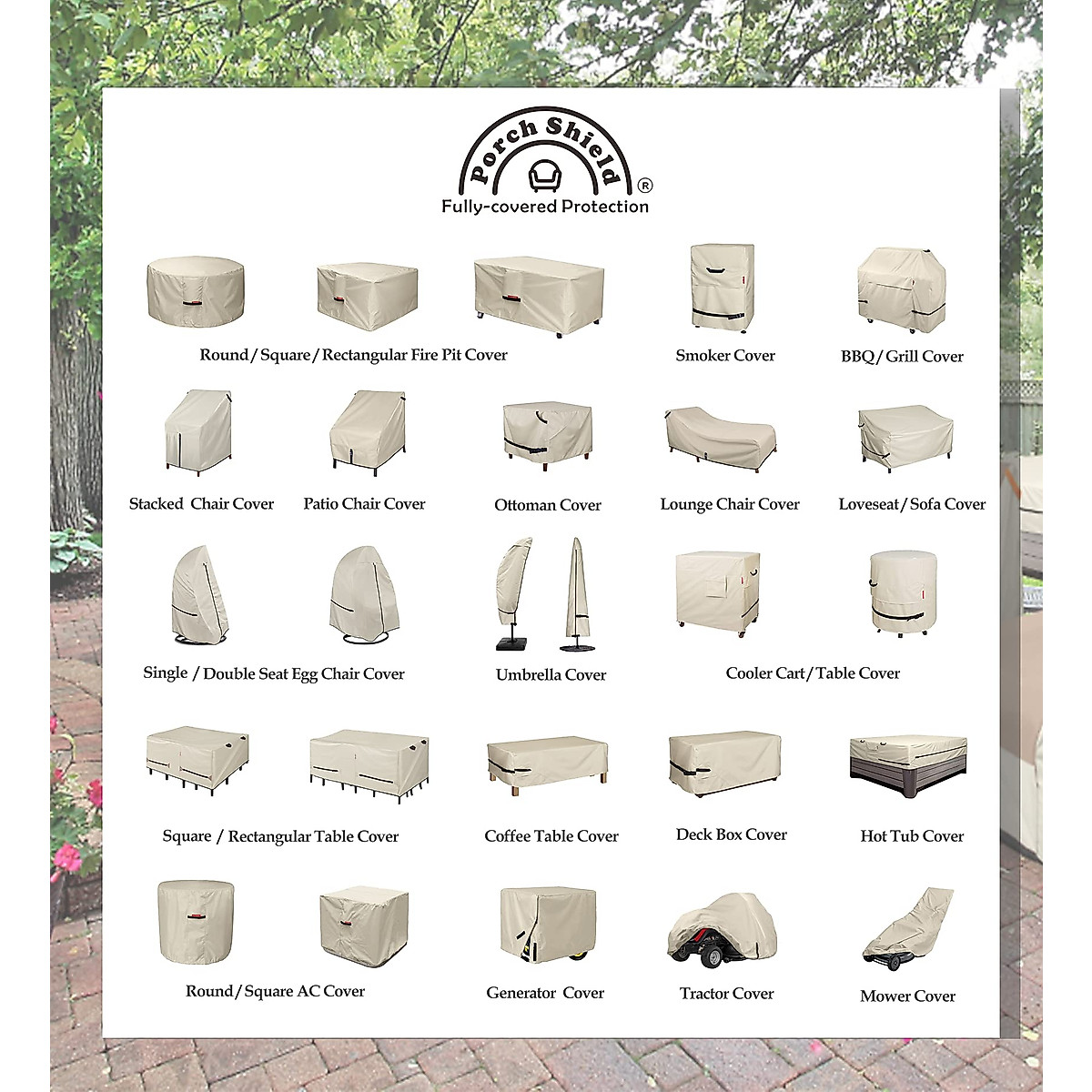 Porch Shield 64W x 24D x 48H inch Premium Gas Grill Cover Up to 64 inch, Waterproof and Fade Resistant 600D BBQ Covers for Weber, Brinkmann, Char-Broil and More, Light Tan