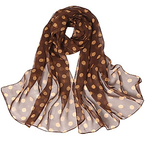 E-Clover 1950s Chiffon Scarf Long Polka Dot Scarfs Vintage 50s Sheer Neck Head Scarves Shawl for Women 80s Costumes Outfit Brown
