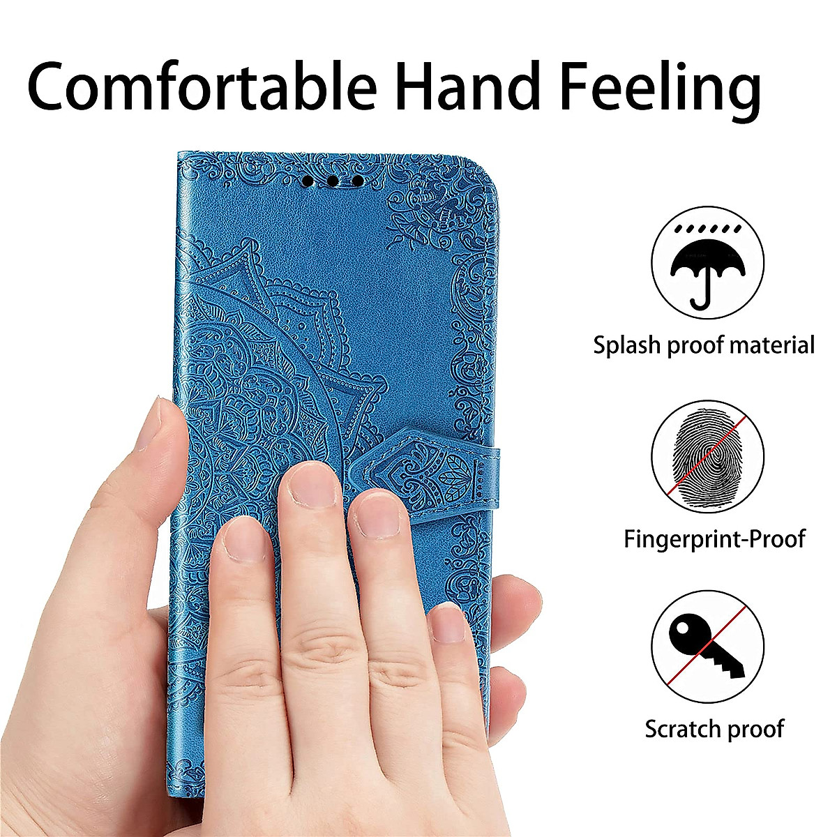 Samsung Galaxy A23 5G Case, Samsung A23 5G Wallet Case for Women Men, Durable PU Leather RFID Blocking Magnetic Flip Wrist Strap Card Holder Phone Case for Galaxy A23 5G / A23 (Blue)