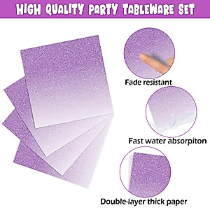 96Pcs Ombre Purple Party Decorations Supplies for Birthday Tableware Set Light Pastel Purple Paper Plates Napkins Forks for 24 Guests Wedding Anniversary Lavender Dinnerware Table Party Favors