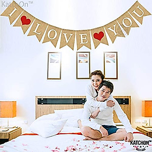 Cute, I Love You Banner - 10 Feet, No DIY | Happy Valentines Day Banner | Burlap I Love You Sign With I Love You Decorations for Him | Romantic Decorations Special Night for Him | Kissing Booth Sign