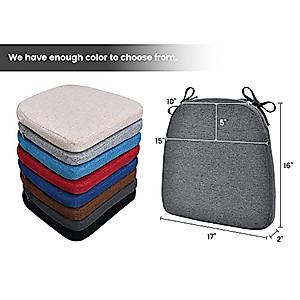COSNUOSA Kitchen Chair Cushions Dining Chair Cushions with Ties Non Slip Kitchen Dining Chair Pads Seat Cushion Set 17 x 16 Inches Dark Grey 2 Pcs