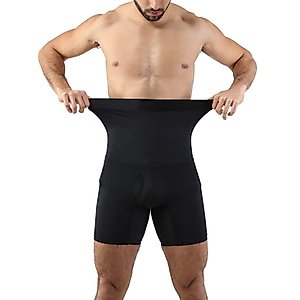 Kewlioo Men's Girdle Compression Shorts with Instant Slimming Effect & Breathable Fabric - High Waist Body Shaper Running Workout Fitness Compression Shorts Underwear Boxer Briefs - (Black, 2XL)