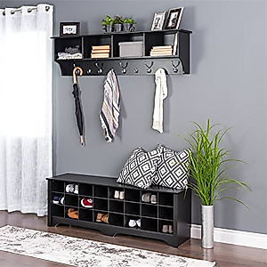 Pemberly Row 60" Contemporary Shoe Cubby Bench in Black