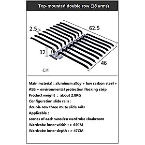 LOJOO Pull Out Trousers Rack 18 Arms, Steel Pull Out Pants Rack Pants Hanger Bar Clothes Organizers, Top Mount Adjustable Closet Extender Rod Hanging Telescopic Closet Clothes Rail (Color : Black)