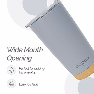 Copco Insulated Stainless Steel Travel Tumbler with Cork Bottom, 20oz, Double Wall, Leak-Proof BPA-Free Lid, Portable Reusable Travel Coffee Mug for Hot and Cold Beverages, Spill-Proof (Gray)