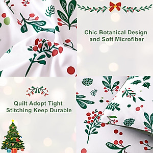 WONGS BEDDING Christmas Duvet Cover Set King,Merry Christmas Holly Berry Printed Bedding Duvet Cover,3 Pieces New Year Bedding Set with 2 Pillowcases 104”X 90”