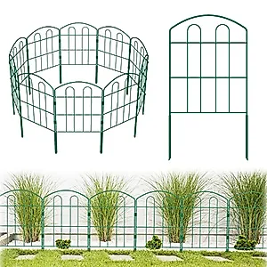 10 Pack Decorative Green Garden Fence Outdoor 24'' (H) x 10' (L) Coated Metal RustProof Landscape Wrought Iron Wire Border Folding Fences Flower Bed Fencing Animal Barrier Section Panels Decor