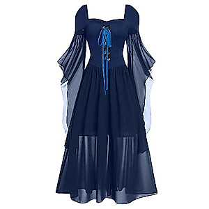 Halloween Costumes for Women Corset Mesh Gothic Steampunk Dress Goth Dress for Women Black Gothic Dress Ren Faire Corset Costume Scary Halloween Costumes for Women（3-Blue,X-Large）