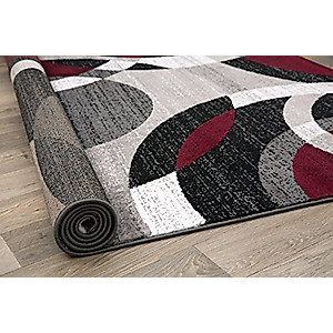 Rugshop Contemporary Abstract Circles Perfect for high Traffic Areas of Your Living Room,Bedroom,Home Office,Kitchen Easy Cleaning Area Rug 5'3" x 7'3" Red
