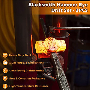 Blacksmith Drift Kit Blacksmith Hammer Eye Drift Tool Set Includes Knifemakers Tomahawk, Large Hammer and Mouse Axe Drift, Blacksmith Forging Tools, 3PCS