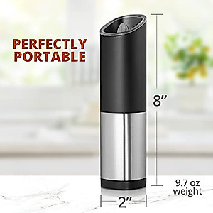 Mata1 Electric Spice Grinder (Black & Silver), Automatic Gravity Salt & Pepper Mill, Refillable w/Adjustable Coarseness, Stainless Steel Battery Operated Electronic Seasoning Grinder