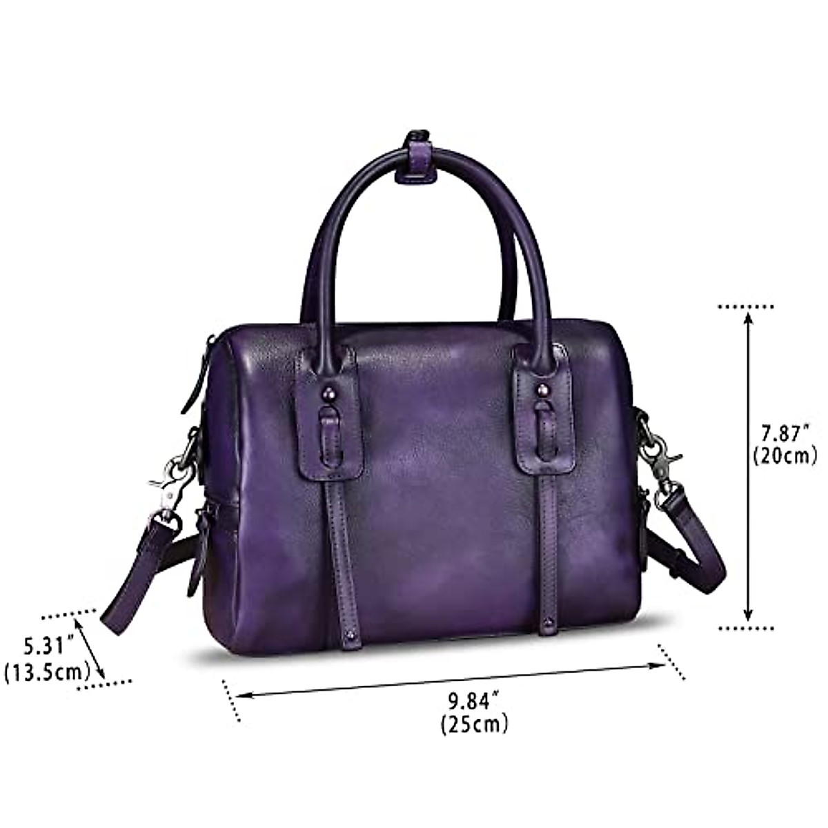 Genuine Leather Handbag for Women Satchel Top Handle Bags Handmade Vintage Crossbody Handbag Purse (Purple)