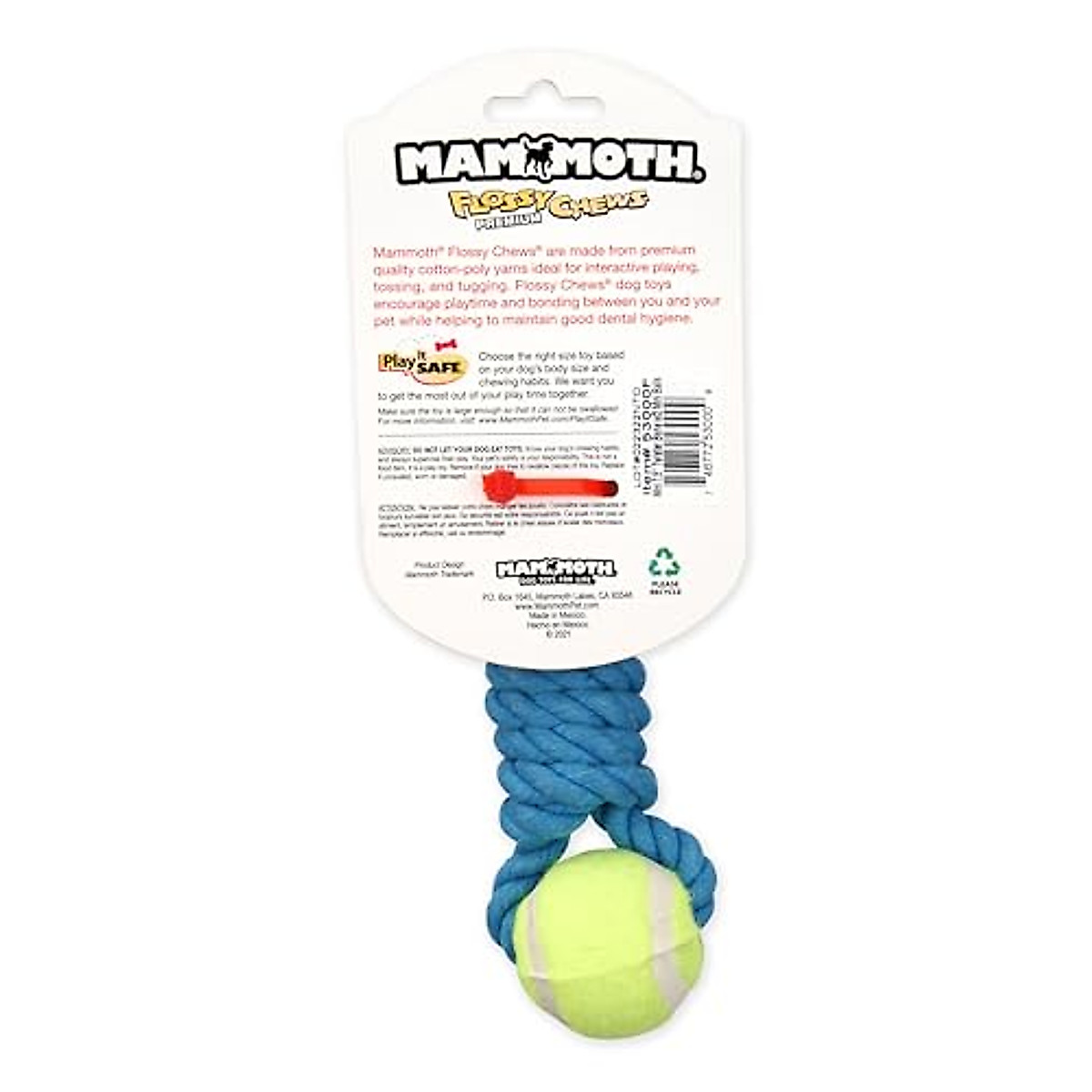 Mammoth Flossy Chews Twister Rope Toy with Tennis Balls – Premium Cotton-Poly Tug Toy for Dogs – Interactive Dog Tug Toy – Rope Dog Toy with Tennis Balls for Small Dogs - Mini 7.5" - Assorted Colors