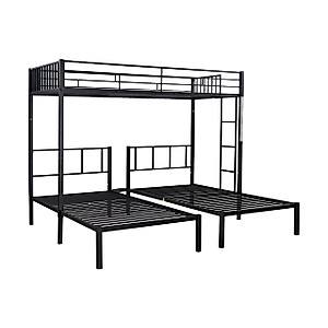 Harper & Bright Designs Twin Over Twin Bunk Beds for 3, Metal Triple Bunk Bed with Guardrails for Kids, Teens, Boys, Girls (Black)
