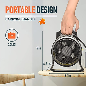 AgiiMan Outdoor Patio Heater - Portable Electric Garage Heater for Outdoor Use, Space Greenhouse Heaters with Long Cord, Heat Up in 1S, Adjustable Heating Settings, Small Fan Heaters for Patio, Garage