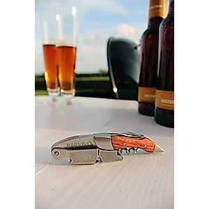 Barvivo Wine Opener with Foil Cutter Knife & Cap Remover - Double Hinged Manual Wine Key for Servers, Bartenders & Waiters - Wine Accessories Ideal as Valentines Day Gifts for Him - Natural Rosewood