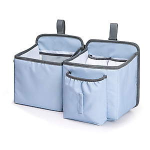 MOMIGO Baby Diaper Caddy Bag Stacker Organize - Nursery Storage Bin for Diapers, Wipes & Toys with Insulation Pocket - 2pcs Diaper Organizer for Crib Wall (Blue)