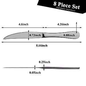 Steak Knives Set of 8, Premium Stainless Steel Steak Knife Set with One-piece Structure, Serrated Steak Knives, Traditional European Fine Kitchen Steak Knives, Gift Box, Dishwasher Safe