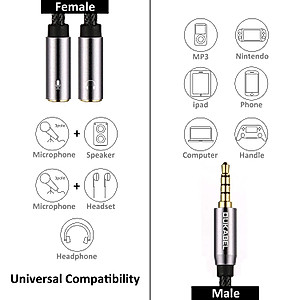 DUKABEL Headsets Splitter Adapter, 3.5mm Jack Separate Headphone & Mic Plug Adapter 3.5mm Combo Audio Adapter Cable for PS4 Gaming Headset PC Xbox One Laptop -
