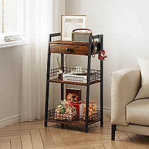 Gewudraw 3-Tier Bathroom Ladder Shelf with Drawer, Bathroom Floor Storage Shelf, Freestanding Tower Shelf Ladder Bookshelf for Living Room, Bathroom, Bedroom -Rustic Brown