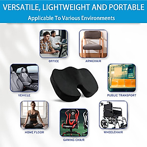 KRUNSHM Seat Cushion, Office Chair Cushions car seat Cushion for Car Long Sitting, Ergonomic Non-Slip Memory Foam Cushion for Back, Coccyx, Tailbone Pain Relief