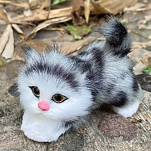 Pack of 5 Realistic Furry Baby Cats Figurines Simulation Kittens Home Office Car Decorative Statue/Synthetic Fur Pet Stuffed House Animal Replica/Photo Props/Collectible Gift