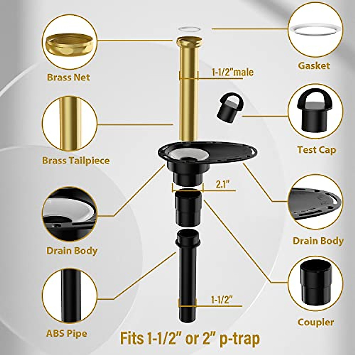 Freestanding Bathtub Drain kit with Brass Tail Pipe and ABS Plastic Adapter,Uni-tub Drain Compatible with Frestanding Bathtubs and Standard Bathtubs, Tub Drain Rough-in Kit with Installation Guide