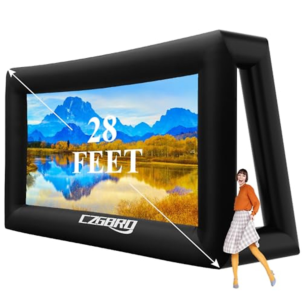 CZGBRO Inflatable Projector Screen - Outdoor Movie Screen Blow Up for Movie Parties Backyard Outside with Air Blower and Carry Bag, Front and Rear Projection (28FT with Blower)