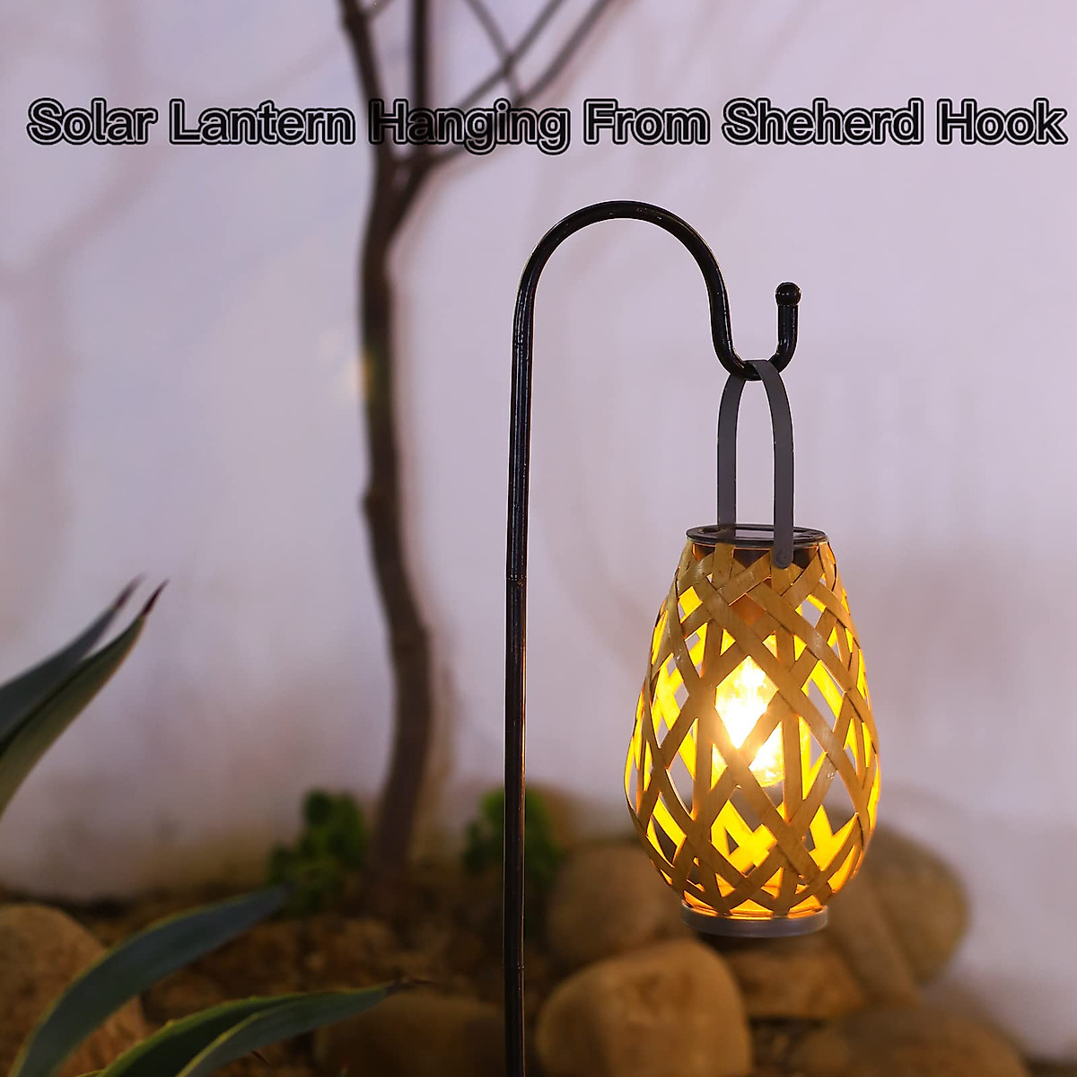 Solar Metal Woven Lanterns Outdoor - 12" Waterproof Hanging Cordless Lantern with Edison Bulb for Farmhouse Yard Patio Garden