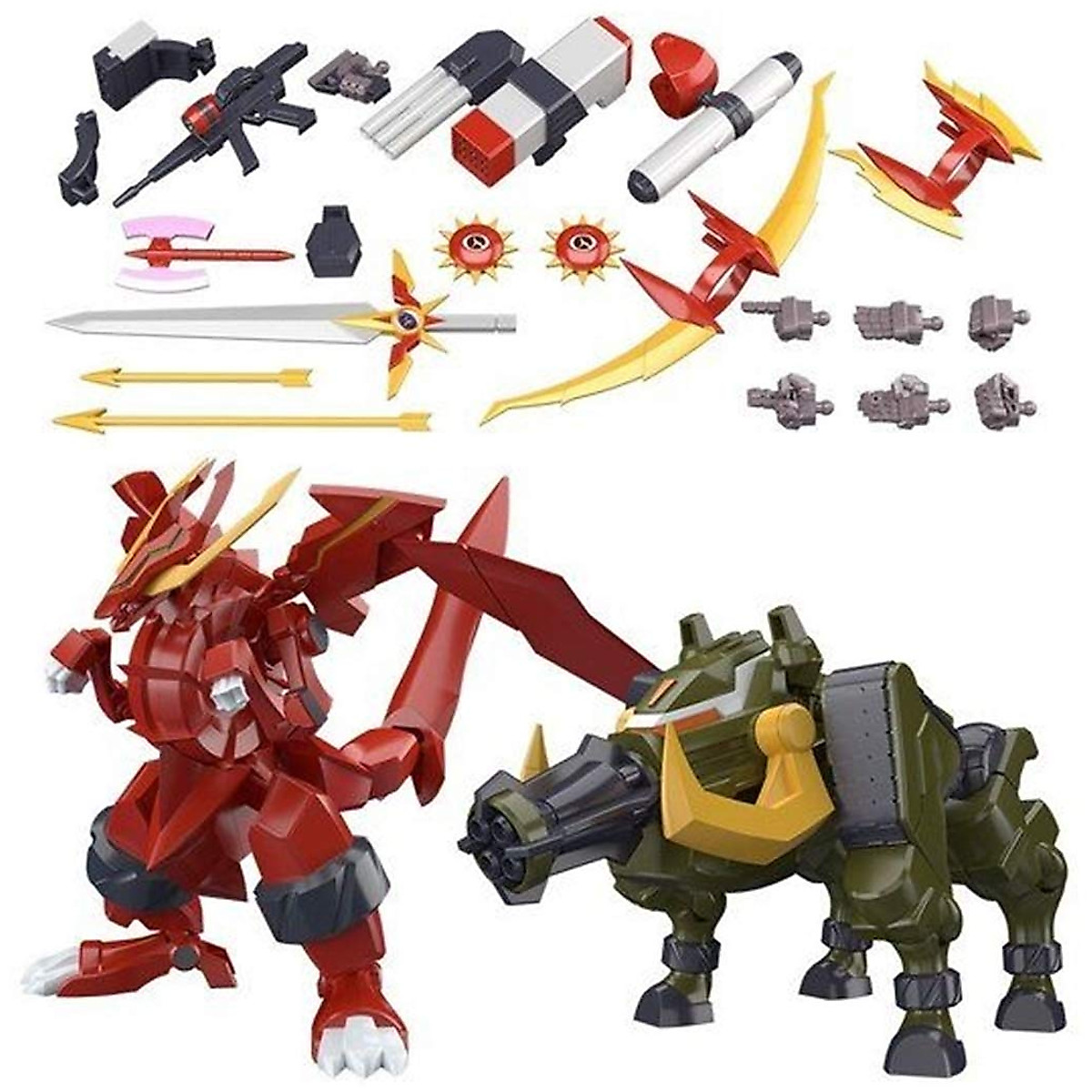 Bandai Shokugan Super Mini PLA Gear Fighter Dendoh Full Armor Dendoh Option Parts & Gatling Boar & Dragon Flare Set