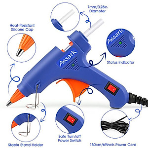Assark Glue Gun, Mini Hot Glue Gun Kit with 30 Glue Sticks for School Crafts DIY Arts Quick Home Repairs, 20W (Blue)
