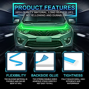 Chemini Led Hood Light for Truck Flexible Car Hood Light 60 Inch Green Daytime Running Light 12V Flexible Headlight Waterproof Hood Led Light Strip for Truck, Vans, SUVs-1Pack