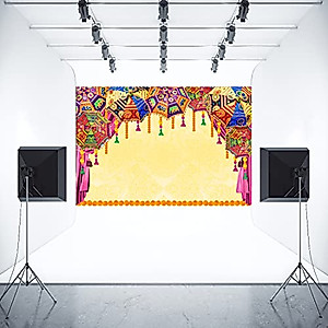 Aperturee Macrame Indian Traditional Wedding Backdrop 7x5ft Orange Flower Marigold Hindu Marriage Curtain Photography Background Party Decoration Bridal Shower Ceremony Decor Photo Booth Studio Props