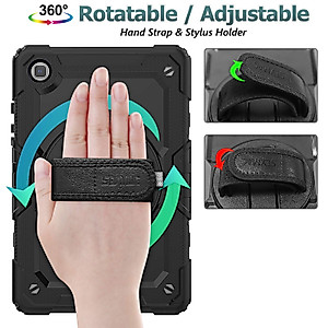 SEYMAC stock Case for Samsung Galaxy Tab A7 10.4 2022/2020 (T503/T509/T500/T505/T507) with Screen Protector, 360 Rotating Stand & Hand Strap, Drop-Proof Case, Black