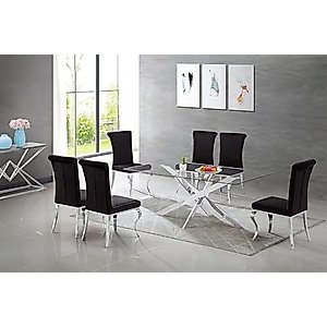 63" Glass Dining Table for 6, Rectangular Glass Dining Room Table with 0.39" Tempered Glasstop & Silver Stainless Steel Pedestal Base, Modern Dining Table for Kitchen Dining Living Room