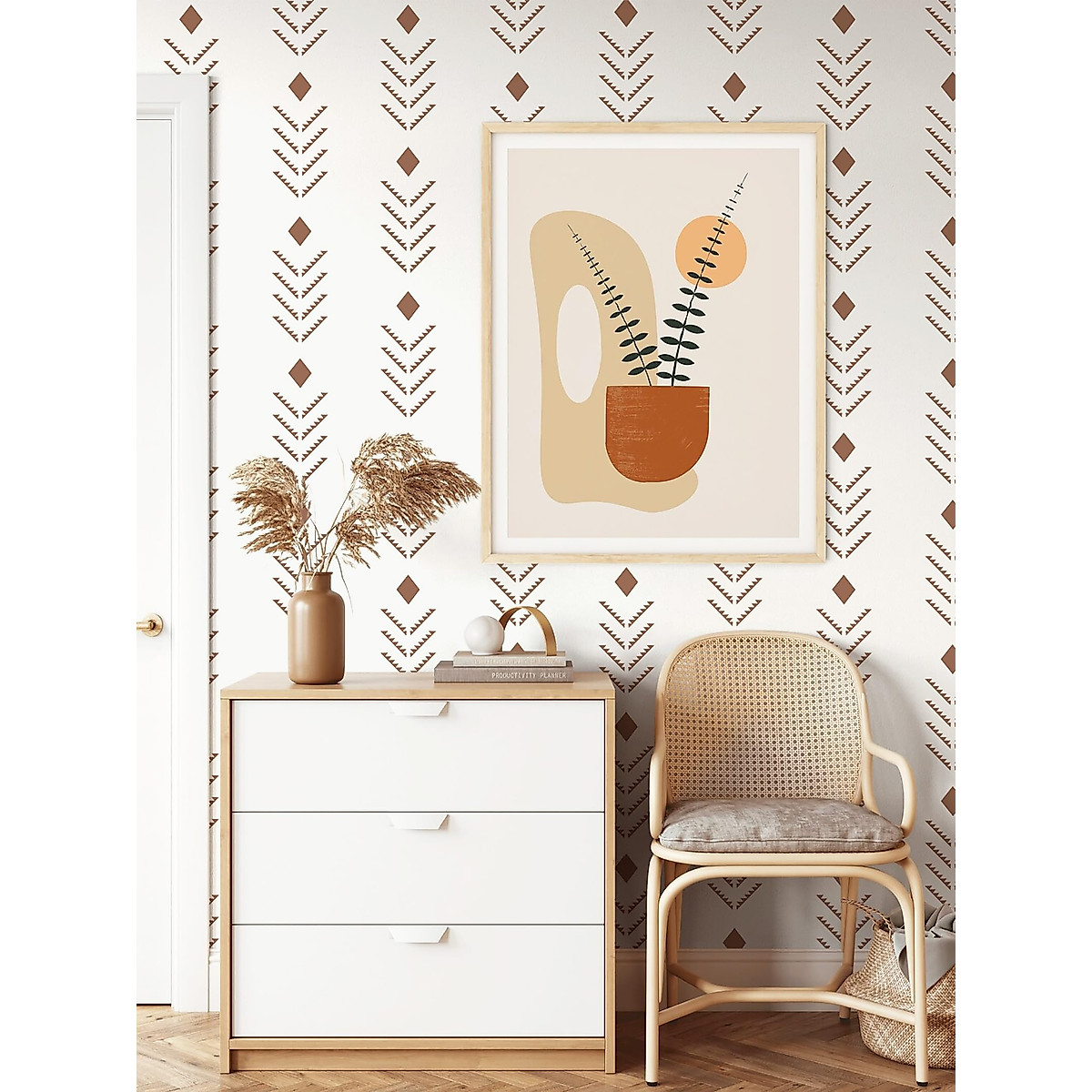 Ismoon Geometric Peel and Stick Wallpaper Boho Wallpaper Modern Herringbone Stripes Contact Paper Beige/Red Rusty Wallpaper Peel and Stick Vinyl Self Adhesive Wallpaper Removable 16.1x78.7inches