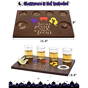 Tequila Shot Board Serving Tray, Zingoetrie Hocus Pocus Shot Glass Holder Display Storage with Salt Rim Bar Wooden Tray for Halloween Witch Liquor Birthday Party Wedding Housewarming Men Women Gifts