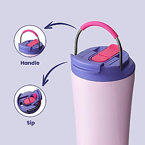 BOTTLE BOTTLE Insulated Coffee Tumblers with Dual-use Lid and Straw Double Walled Iced Travel Coffee Mug for Woman and Man 18 oz Stainless Steel Tumbler with Handle(Cherry Blossoms)