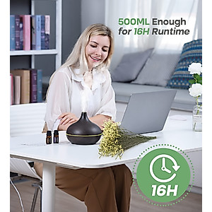 SEDAVY Oil Diffuser, 500ml Aromatherapy Diffuser with 6x10ml Included, 7x2 Colorful LED Night Light, 23dB Quiet BPA-Free Essential Oil Diffusers for Home, 16H Lasting, 4 Timers, Auto Off, Black