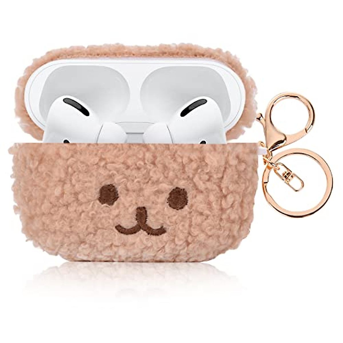Cute AirPod Pro Case Cartoon Fur Fluffy Bear Design with Keychain Lovely Plush Cover Compatible with AirPods Pro Case for Women and Kids
