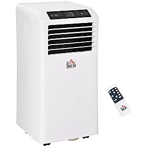 HOMCOM 8000 BTU Mobile Portable Air Conditioner with Cooling, Dehumidifier, and Ventilating with Remote Control, 2 Speed Fans, 24-Hour Timer for Bedroom, Living Room, Home Office, White
