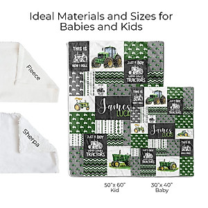 MDPrints Tractor Personalized Baby Blankets for Boys, Personalized Baby Gifts with Name, Customized Baby Blanket, Newborn Boy Gift, Soft Fleece
